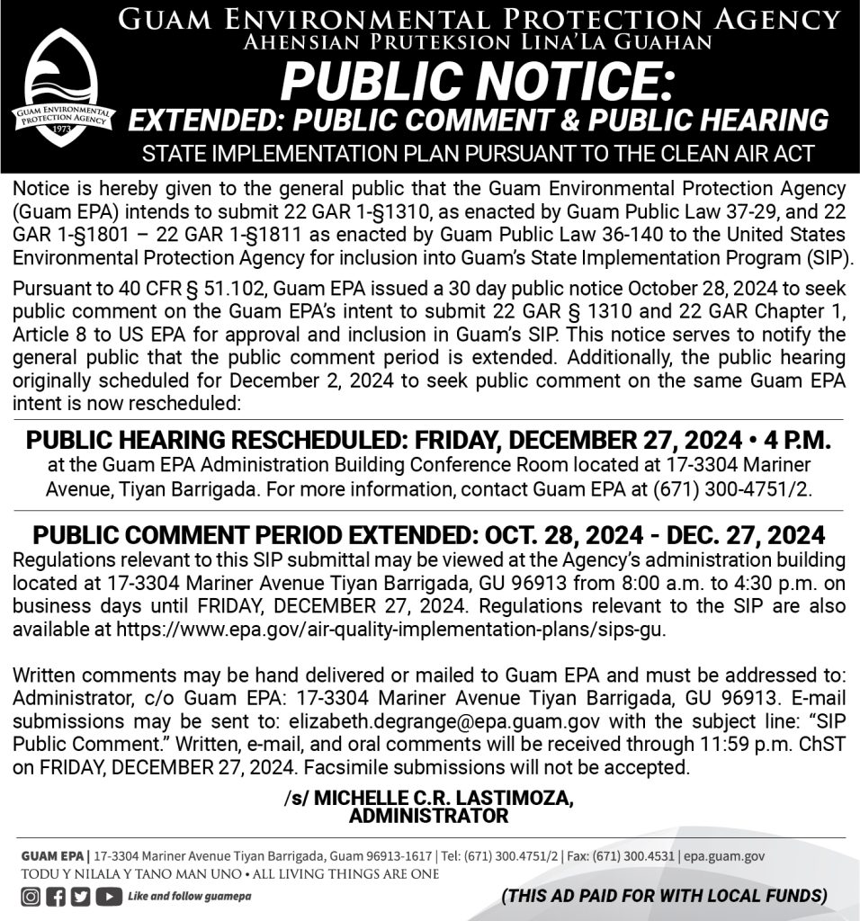 Guam Environmental Protection Agency Ahensian Pruteksión Lina'la ...