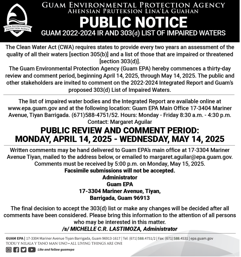 PUBLIC NOTICE – Guam 2022-2024 IR and 303(d) List of Impaired Waters ...